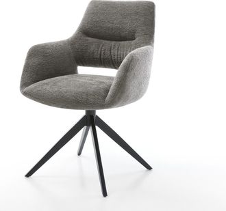 DELIFE Drehstuhl Yago-Flex mit Armlehnen Boucl&eacute; Soft Schlamm Kreuzgestell breit Schwarz 360&deg; drehbar Wippfunktion Taschenfederkern, Esszimmerst&uuml;hle