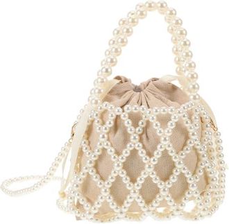 BESPORTBLE TINEASUR Paquet Cabas Ajour&eacute; Perl&eacute; Blanc Tress&eacute; Main pour Femme Paquet de Vacances Vintage Boh&egrave;me de Bord de Mer Polyvalent pour Occasions Sp&eacute;ciales e