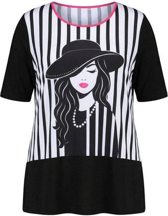 Miamoda T-Shirt T-Shirt A-Linie Streifen und Frauen-Motiv