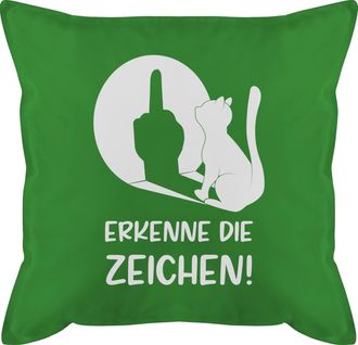 Shirtracer Kissen 50x50 - Erkenne die Zeichen Katze - Stinkefinger Winkelkatze Mittelfinger Katzen - 50 x 50 cm - Grün - motiv katzenkissen geburtstagsgeschenk f