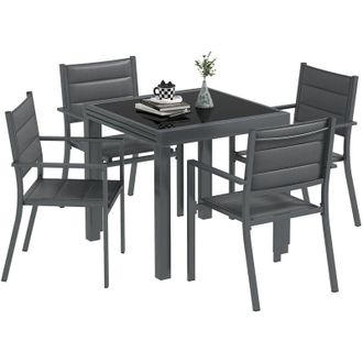 OUTSUNNY Ensemble de jardin 4 personnes chaises empilables table extensible 80/160L cm alu. teslin antracite