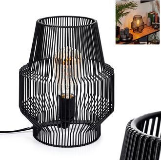 HOFSTEIN Tischleuchte Wemude, moderne Tischlampe aus Metall in Schwarz, Nachttischlampe mit Schirm in Gitter-Optik, Höhe 25 cm, mit An-/Ausschalter am Kabel un