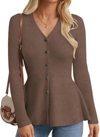 Grace Karin Cardigan pour femme - Ligne A - Manches longues - Cardigan - Automne - Loisirs - Bol&eacute;ro - Veste &eacute;l&eacute;gante, marron, XL