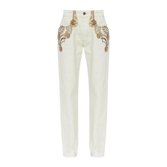 Versace Jeans mit schimmernden Applikationen - - Jeans - Damen - Wei&szlig; - W26