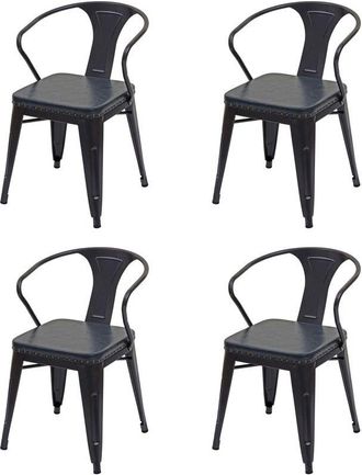Hhg 4er-Set Esszimmerstuhl 467d, Stuhl K&uuml;chenstuhl, Chesterfield Metall Kunstleder Industrial Gastronomie schwarz-grau