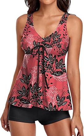 Generic Maillot de bain tankini 2 pi&egrave;ces pour femme - Effet gainant - Dos nu - Taille haute - Deux pi&egrave;ces - Pour la plage - Vintage - V&ecirc;tements de plage, Roug