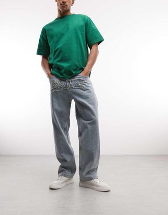 Icecream Scoop - Jeans in mittelblauer Waschung mit Running-Dog-Applikation