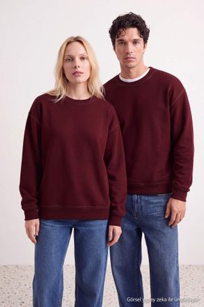 Trendyol MAN Herren Bordeaux Einfarbig Lang Oversize Sweatshirts