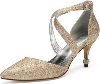 Generic Chaussures De Mariage Femme Bout Pointu Talon Haut Escarpins Sangle Crois&eacute;e Stylet Talons Mari&eacute;e Soir&eacute;e Talons 7.5Cm,Champagne,38 EU