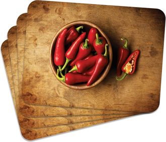 MG Design Set aus 4 Kork-Platzsets - Paprika 2 - 30 x 40 cm - hitzebeständig & abwischbar, mit Korkrückseite