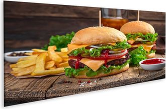 Islandburner Bild auf Leinwand Zwei Saftige Burger Mit Pommes Frites Und Cola Fast Food Döner Laden Schnellimbi Bilder Wandbilder Poster