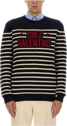 Valentino Garavani Homme, Pulls, Bleu, Taille: M Pull ras du cou avec motif Chez Valentino