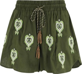 Farm Rio Farm Rio, Femme, Shorts, Vert, Taille: 38 FR Heart Tapestry Embroidered Shorts