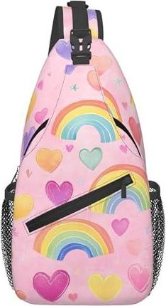 Generic Sacoche Port&eacute; &eacute;paule Coeur Rainbow dessin anim&eacute; Durable Sac Bandouli&egrave;re Mode Sac DEpaule pour Homme Camping Voyage