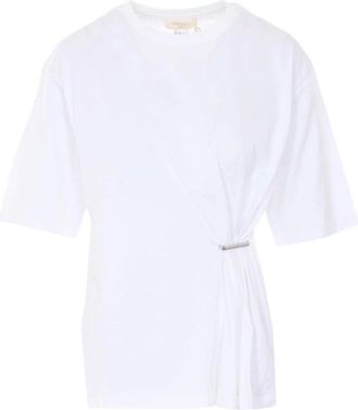 Twinset Femme, Tops, Blanc, Taille: 42 FR T-shirt &agrave; col rond avec manches &agrave; volants
