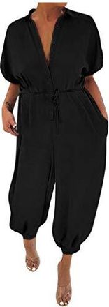 QWUVEDS Pour Adultes Femmes L&eacute;opard Imprim&eacute; Mince Long Bouton Combinaison De Jeu &Agrave; Manches Courtes Combinaisons Combinaison Manches Longues Femmes, Noir, XXL