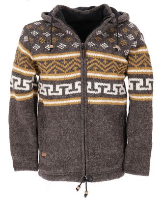 Guru Shop Unisex Wolljacke mit Nordischem Muster, Strickjacke Braun/Mustard - Modell 4, Herren, Wolle, Size:XXL