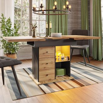 Generic Esstisch Teleskoptisch mit LED-Beleuchtung, Ausziehbar, Klappbarer Küchentisch für 4-6 Personen, Platzsparend mit Intelligenter Aufbewahrung und Verst