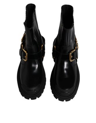 Dolce & Gabbana Mens Black Leather Slip On Stretch Trekking Boots Shoes