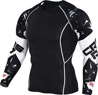 Onsoyours Hommes T-Shirt Athletics Sports Compression Vêtements Serrés À Manches Longues 3D Imprime Courir Séchage Rapide Sportswear Blanc S