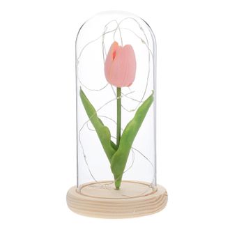 Lurrose Alipis LED Tulpen Glasdom Dekoration mit LED Licht Realistische Blume unter Glasabdeckung Stabiles Tischornament f&uuml;r Wohn Schlafzimmer Kreative Langle