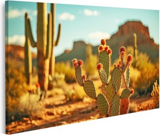 Islandburner Bild auf Leinwand Kaktuslandschaft in der Wüste bei Sonnenuntergang im Hintergrund Bilder Wandbilder Poster