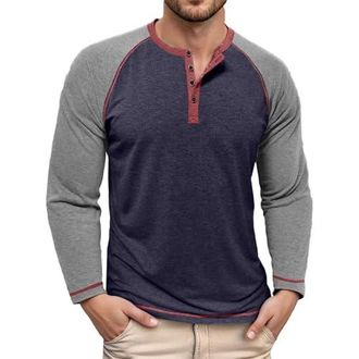 Generic T-shirt Homme Slim Fit T-shirts Casual Basique T-shirt Col Rond D&eacute;tail Bouton Haut &agrave; Manches Longues pour un usage quotidien Tissu doux Confortable V&ecirc;