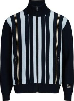 Dr&ocirc;le de Monsieur Cardigan zipp&eacute; &agrave; rayures en laine et coton