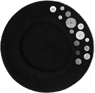 Generic B&eacute;rets en laine &agrave; faire soi-m&ecirc;me, avec boutons et perles, for femmes &eacute;l&eacute;gantes chaudes, for lhiver Pour lautomne et lhiver(Gray Black)