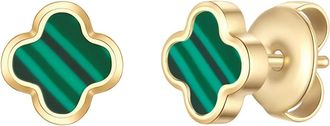 Glanzst&uuml;cke M&uuml;nchen Ohrringe - Edelstahl Ohrstecker Malachit (synth.) Kleeblatt - Gr. unisize - in Gold - f&uuml;r Damen