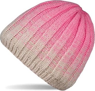 styleBREAKER Bonnet tricoté Unisexe avec dégradé de Couleurs et Motif côtelé, Doublure Thermique en Polaire, Bonnet dhiver 04024196, Couleur:Beige-Rose