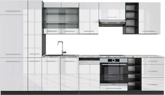 Vicco Küchenzeile Fame-Line, Weiß Hochglanz/Anthrazit/Anthrazit, 355 cm, AP Marmor