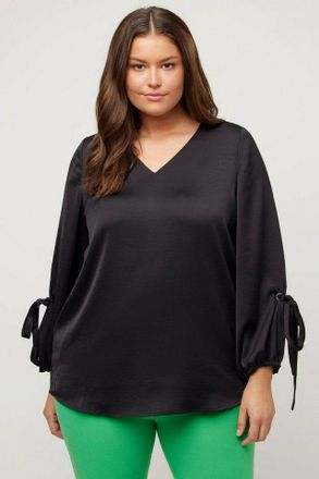 Ulla Popken Satinbluse Bluse V-Ausschnitt A-Linie Zierschleife