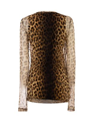Sportmax Womens Top Tulle Animalier Brown-Beige Polyamide Tops Brown/beige