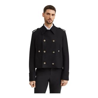 Dolce & Gabbana Homme, Costumes, Noir, Taille: XL Manteau court crois&eacute; en laine style militaire