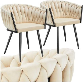 TecTake Tectake - Lot 2 chaises de salle à manger en velours design noué sables