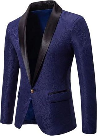 Generic Blazer Bleu Marine pour Homme, Veste de Costume à Motif Cachemire Fleuri, Smoking à Un Bouton pour Le défilé du Mardi Gras