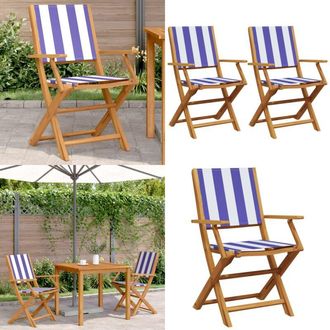 vidaXL Vidaxl - Gartenst&uuml;hle 2 Stk. Blau und Wei&szlig; Massivholz Akazie & Stoff - Gartenst&uuml;hle - Holz Gartenm&ouml;bel - Akazienholz M&ouml;bel - Gartenm&ouml;bel Blau Wei&szlig;