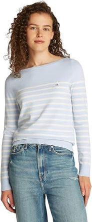 Tommy Hilfiger Pull Femme Pull en Maille, Multicolore (Breezy Blue/Ivory Petal STP), 3XL