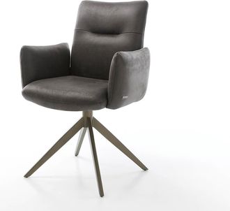 DELIFE Drehstuhl Jova-Flex mit Armlehnen Mikrofaser Anthrazit Vintage Kreuzgestell breit Effektfinish Titan 360° drehbar Taschenfederkern, Esszimmerstühle