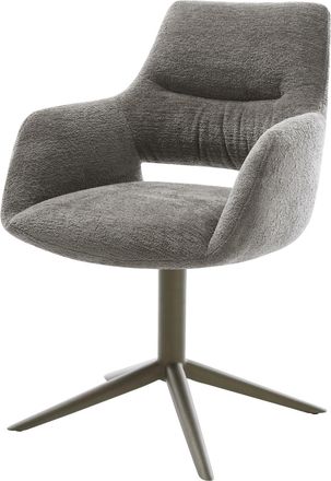 DELIFE Esszimmerstuhl Yago-Flex mit Armlehnen Fu&szlig;kreuz Effektfinish Titan Boucl&eacute; Soft Schlamm 360&deg; drehbar Wippfunktion Taschenfederkern