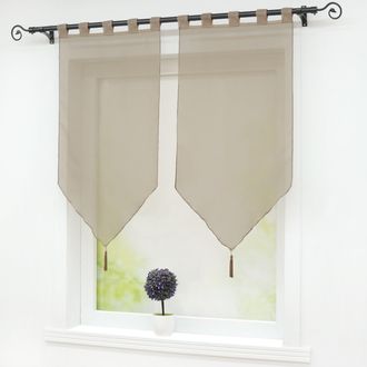 Joyswahl Scheibengardine Voile Bistrogardinen mit Quaste, einfarbig Melina Kurzstore BxH 45x90cm Braun mit Schlaufen 2 Stück