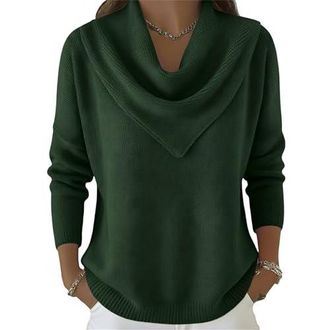 Generic Pull &eacute;l&eacute;gant r&eacute;tro doux &agrave; col triangle de couleur unie, pull en tricot confortable &agrave; manches longues pour femme, style cowl, mode dhiver, Vert, 3XL