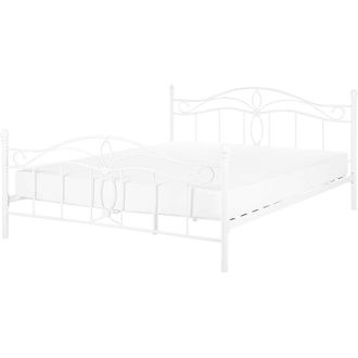 Beliani Lit Double Métallique Blanc 160 x 200 cm en Fer Forgé avec Sommier à Lattes Inclus Style Romantique pour Chambre au Style Boho ou Rétro Beliani
