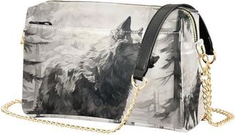 Mnsruu Sacs à bandoulière en cuir pour femme, motif loup aquarelle avec arbres, sac à main