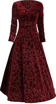 Generic Robe formelle longue &agrave; col en V pour femme, robe de bal &eacute;l&eacute;gante &agrave; manches 3/4, robe de mari&eacute;e en velours, robe de demoiselle dhonneur, robe de soir&eacute;e