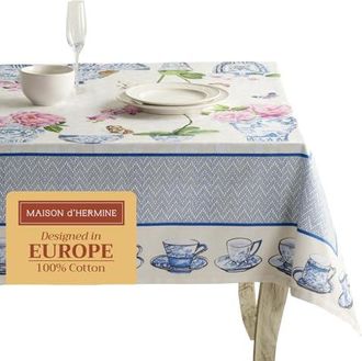 Maison d'Hermine Canton 100% Coton Nappe pour Cuisine d&icirc;ner Table d&eacute;coration f&ecirc;te Mariage, f&ecirc;te m&egrave;res Printemps/&eacute;t&eacute; (Rectangle, 160cm x 220cm)