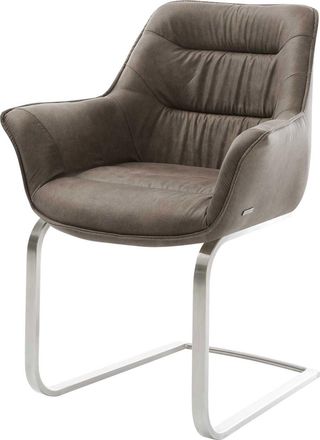 DELIFE Schwingstuhl Kaira-Flex Freischwinger flach Edelstahl Mikrofaser Taupe Vintage