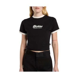 Dickies Lewistown Cropped Ringer T-Shirt - Femme - Tops - Noir - Taille: 36 FR