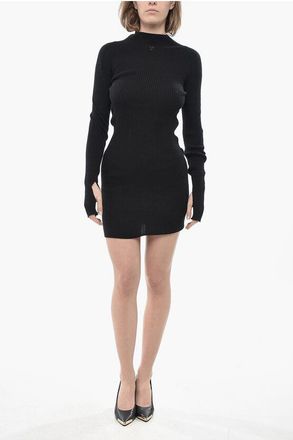 Courr&egrave;ges Ribbed Long-Sleeve Knit Dress size L